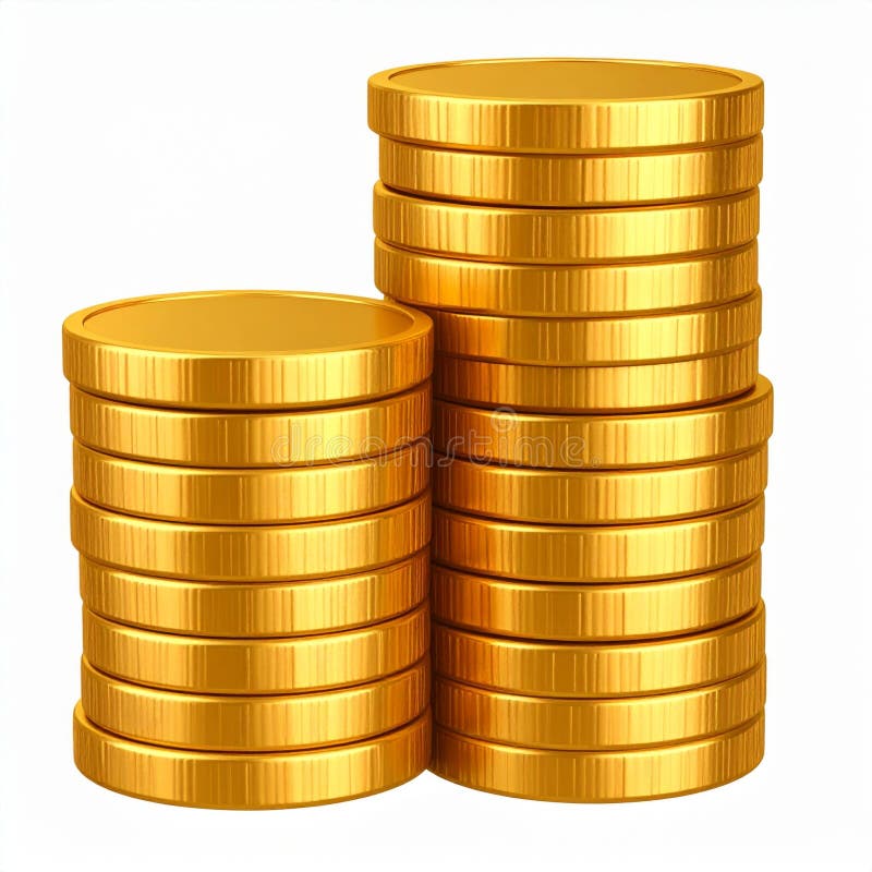 Two Stacks of Gold Coins on White Background Stock Illustration ...