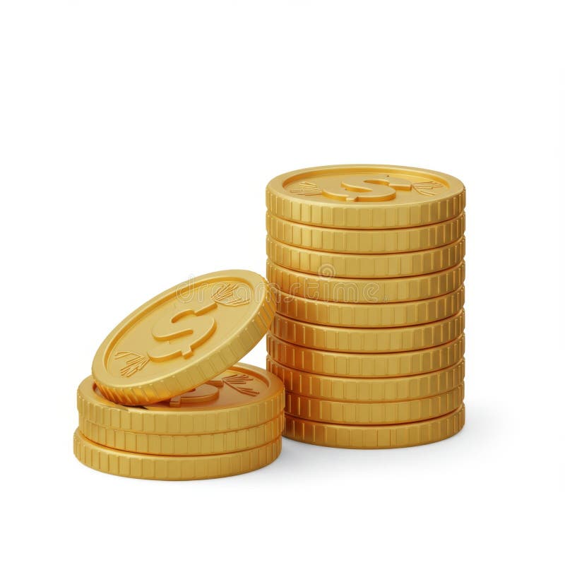 Two Stacks of Gold Coins on White Background Stock Illustration ...