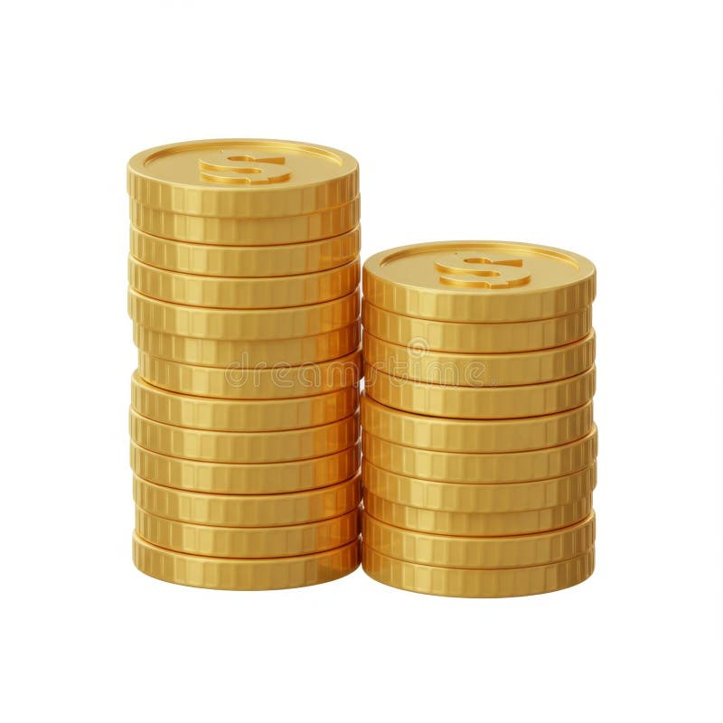 Two Stacks of Gold Coins on White Background Stock Illustration ...