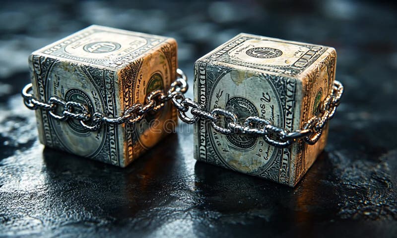 Two Cubes of Money Chained Together, Representing Financial ...