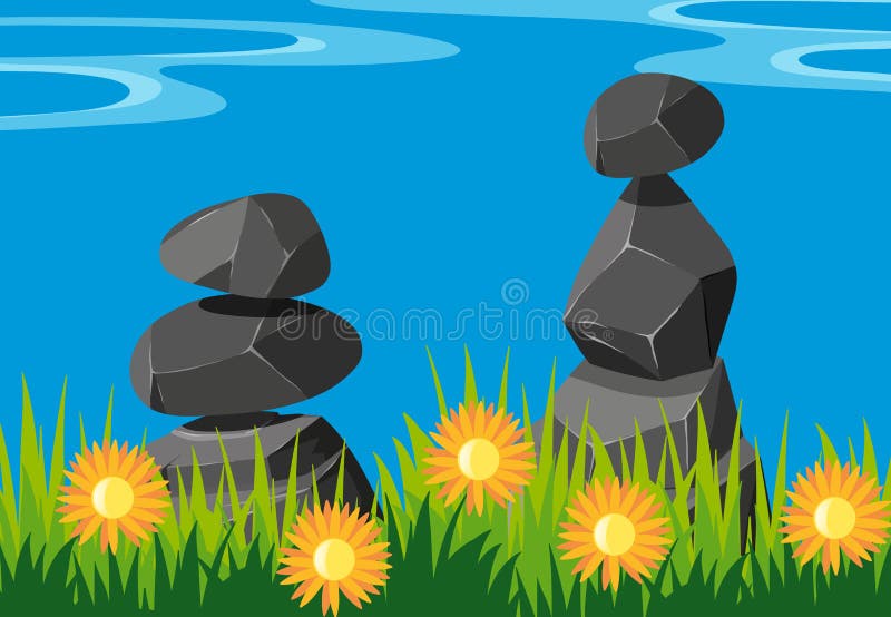 Two Stacks of Rocks in Garden Stock Vector - Illustration of pebbles ...