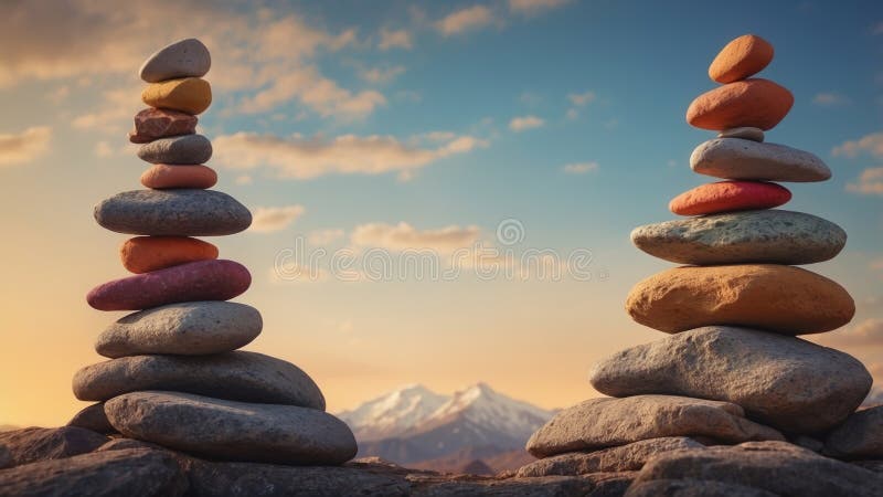 Stacks of Rocks on a Beach stock illustration. Illustration of arranged ...