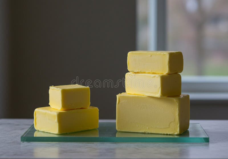 Two Stacks of Yellow Butter on a Glass Surface Stock Illustration ...