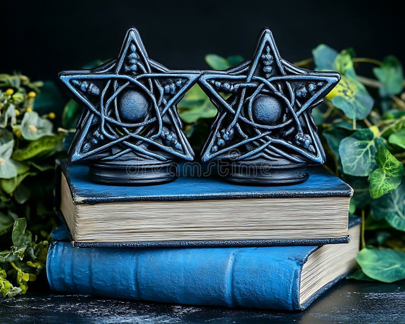 Two Star Shaped Objects Placed on Top of Antique Books Stock ...
