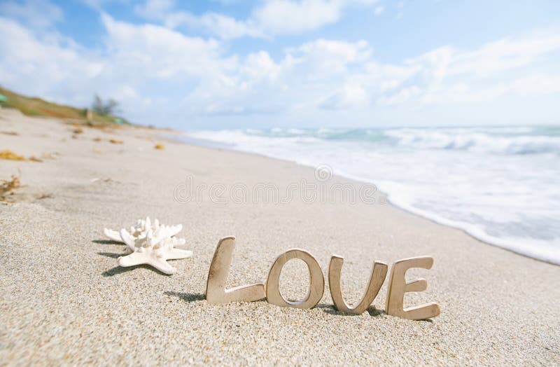 Two Starfish with Love Message on Florida Beach Stock Image - Image of ...