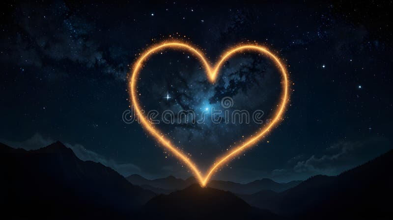 Two Stars Forming a Glowing Heart in a Night Sky Illustration Stock ...