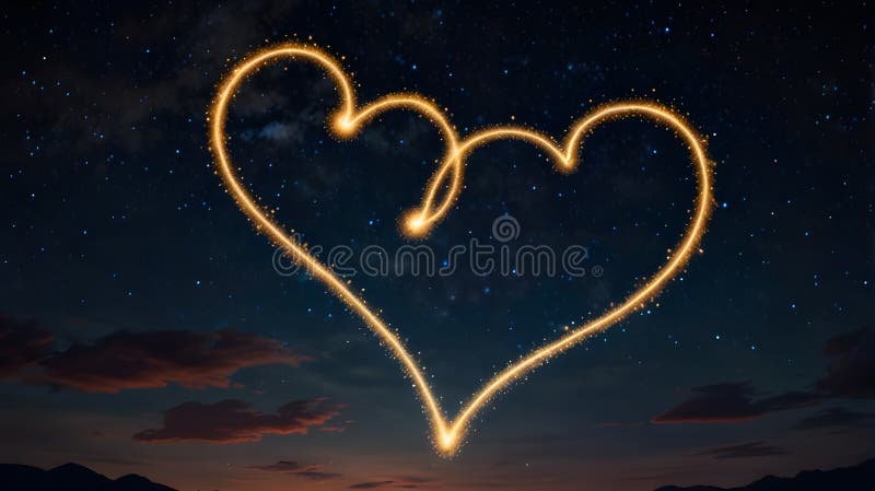 Two Stars Forming a Glowing Heart in a Night Sky Illustration Stock ...