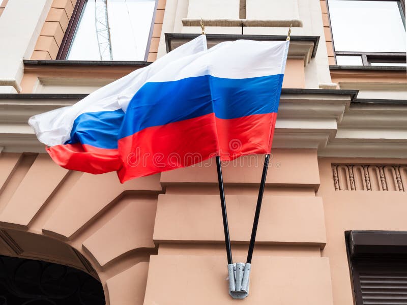 Two State Russian Flags on Wall of House in Moscow Stock Image - Image ...