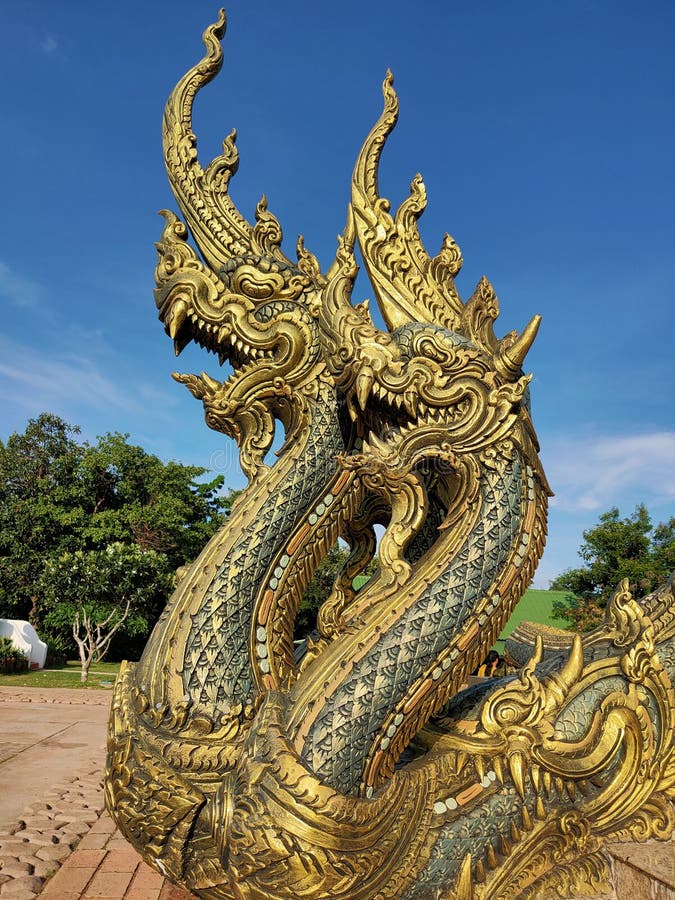 Two Statue of Naga at the Staircase of Thai Temple Stock Image - Image ...