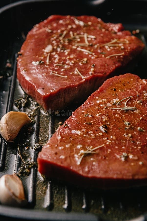 Two Steaks are Fried in a Pan. Do-it-yourself Dinner Concept for Two ...