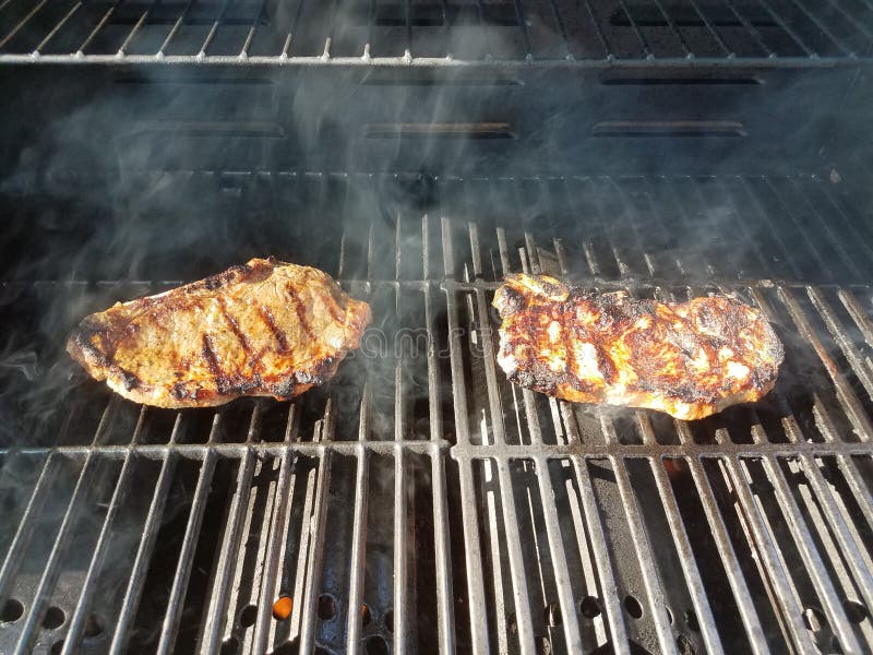 Two steaks on a grill stock image. Image of smoking, food - 96464245
