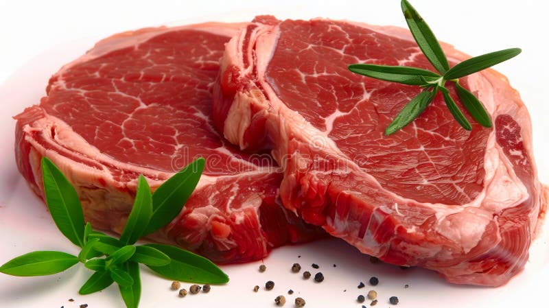 Two Steaks with Herbs and Spices on a White Background Stock Photo ...