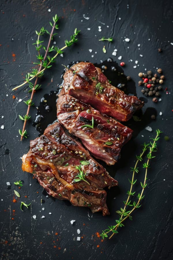 Two Steaks are Placed on a Camping Charcoal Grill. Stock Image - Image ...