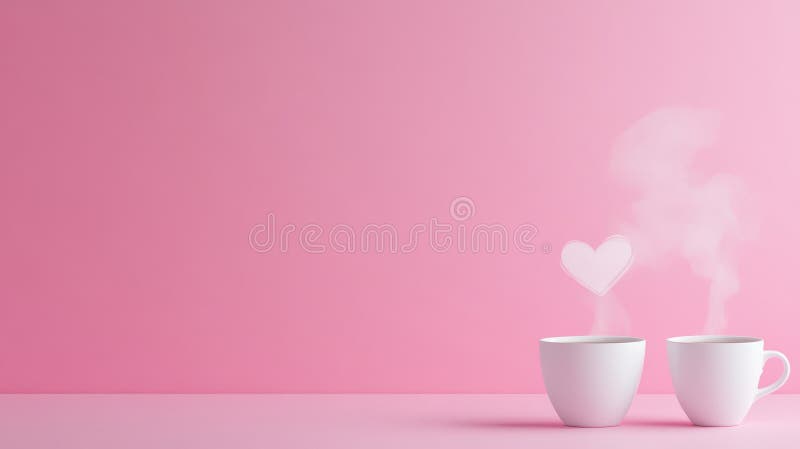 Two Steaming Cups of Coffee on Vibrant Pink Background, Cozy Coffee ...