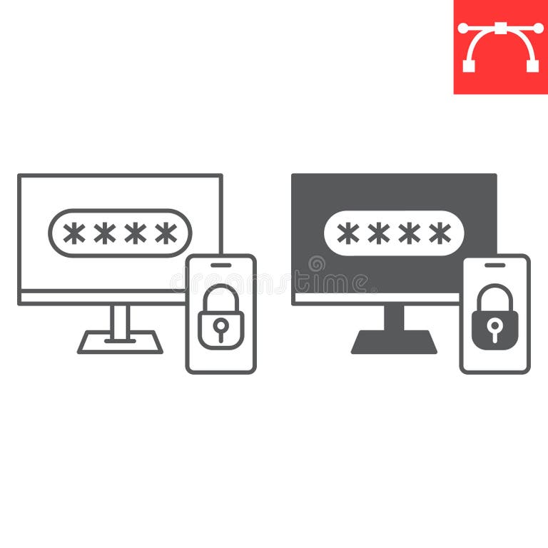 Two Step Authentication Line and Glyph Icon, Security and Protection ...
