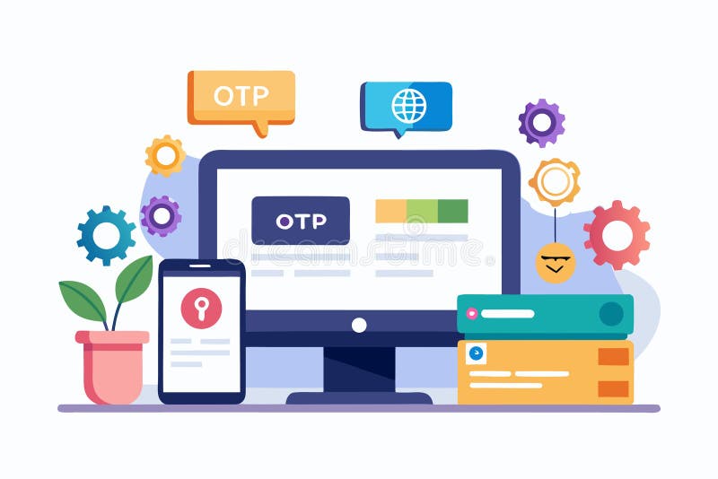 Two Step Verification Flat Illustration Showing Computer and Mobile ...