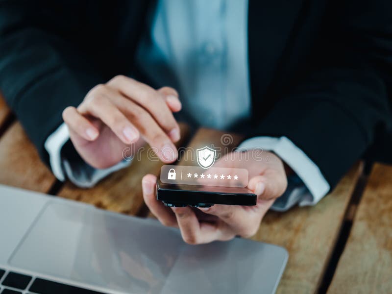 Two Steps Authentication Concept. Virtual Safety Shield Icon while ...