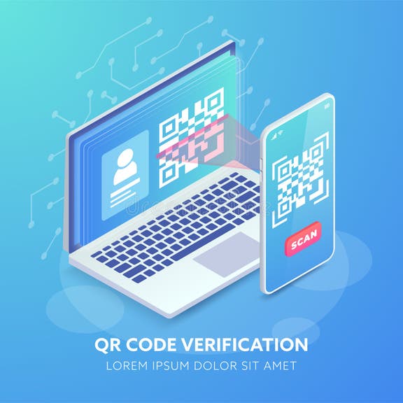Two Steps QR Code Authentication Isometric Concept. QR Code and Login ...
