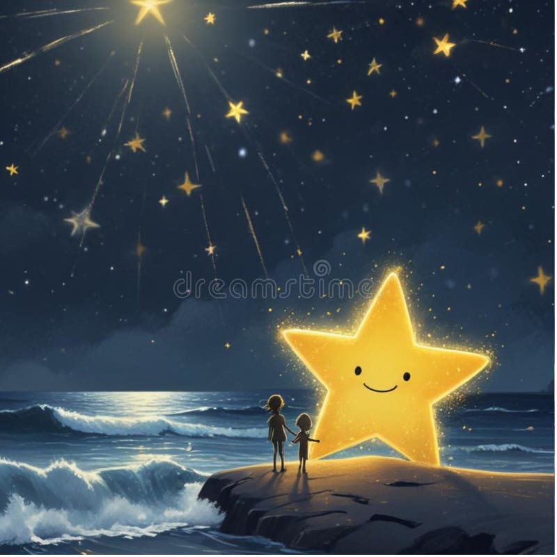 Two Stick Figure Characters on Each Side , Pulling a Large Yellow Star ...