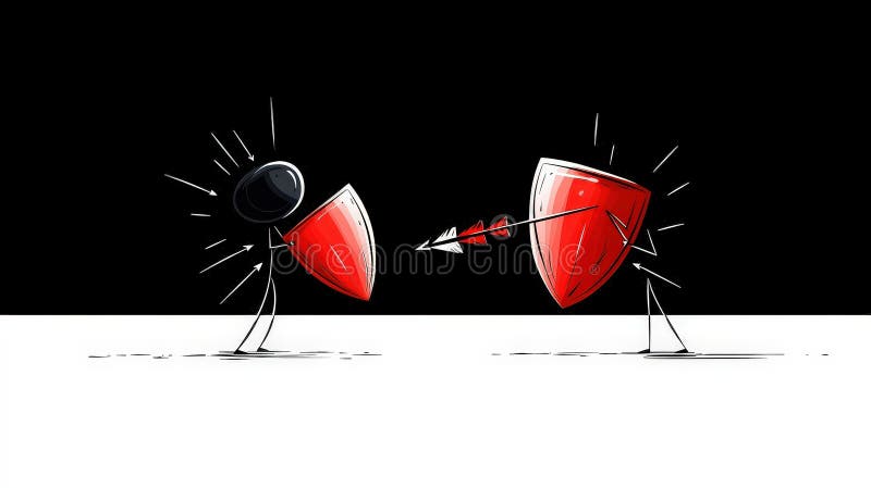 Two Stick Figures Engaged in Battle with Shields and an Arrow in a ...