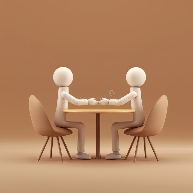 Two Stick Figures Seated at a Table, Facing Each Other, in a ...