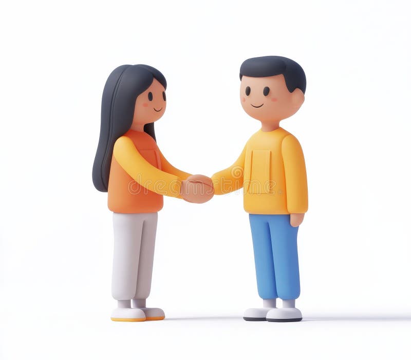 Two Stick Figures are Shaking Hands on a Clean White Background Stock ...