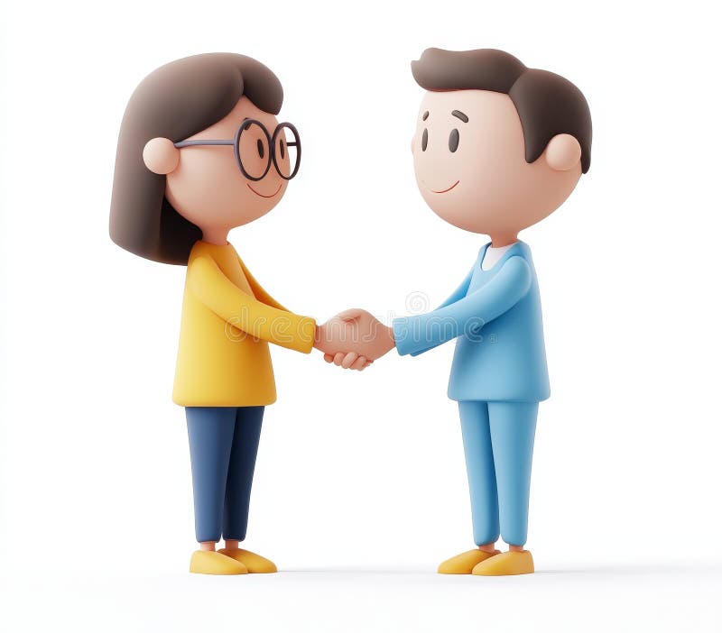 Two Stick Figures are Shaking Hands on a Clean White Background Stock ...