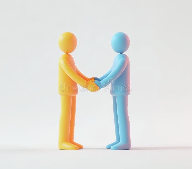 Two Stick Figures are Shaking Hands on a Clean White Background Stock ...