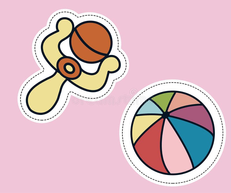 Two Stickers with a Ball and a Baby Rattle Stock Vector - Illustration ...