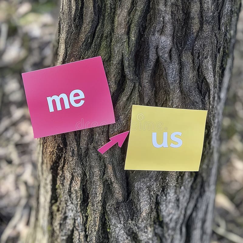 Two Sticky Notes on Tree, One Pink and Other Yellow, Expressing ...