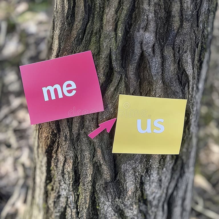 Two Sticky Notes on Tree, One Pink and Other Yellow, Expressing ...
