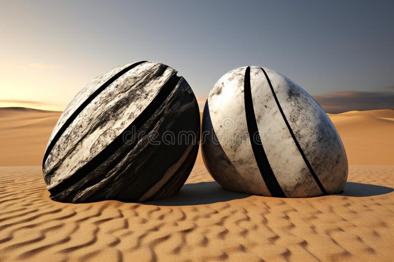 Two Stone Balls in the Desert at Sunset Stock Illustration ...