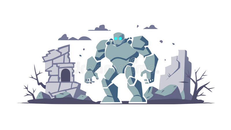 Two Stone Golems in Desolate Battleground, Vector Design Generative AI ...