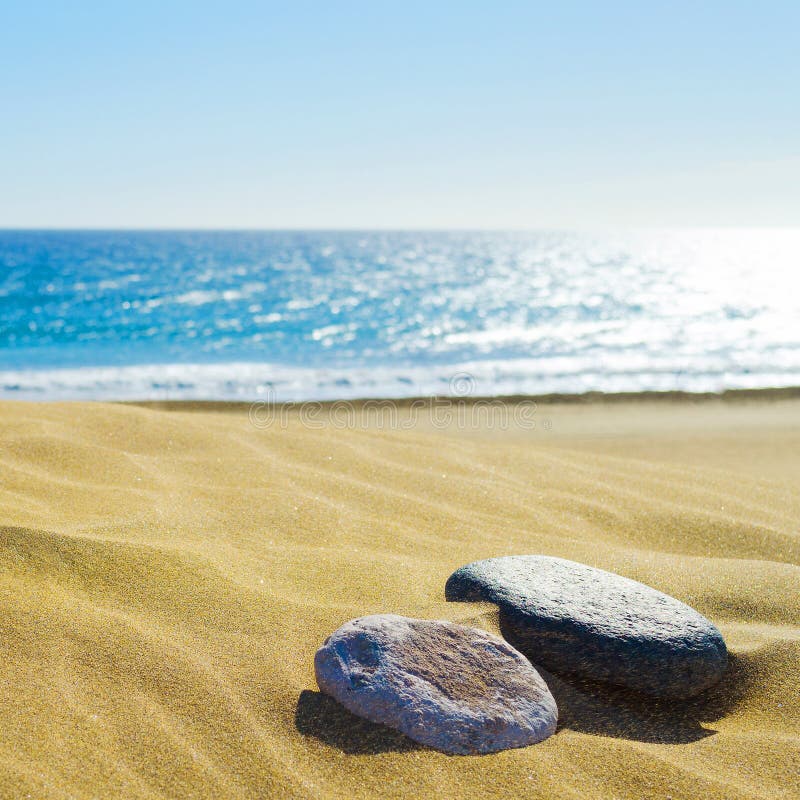 Two Stones on the Sandy Shore of the Ocean. Square Orientation Stock ...