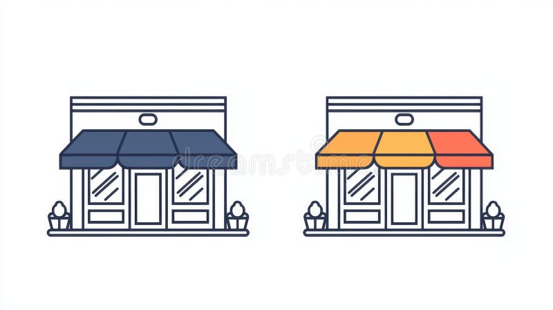 Two Storefronts Displaying Merchandise with Awnings in a Shopping ...