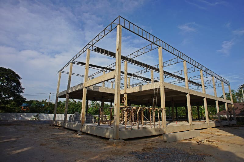 Two Storey Building Construction Stock Image - Image of blue, high ...