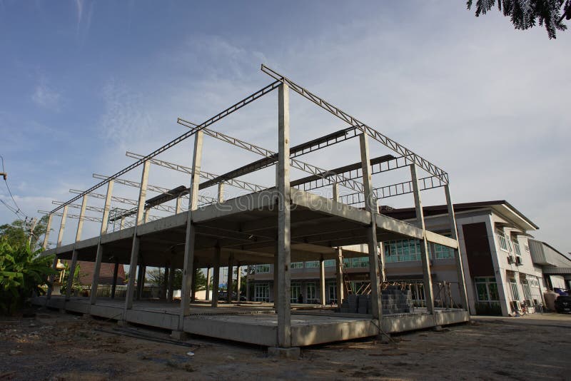 Two Storey Building Construction Stock Image - Image of blue, high ...