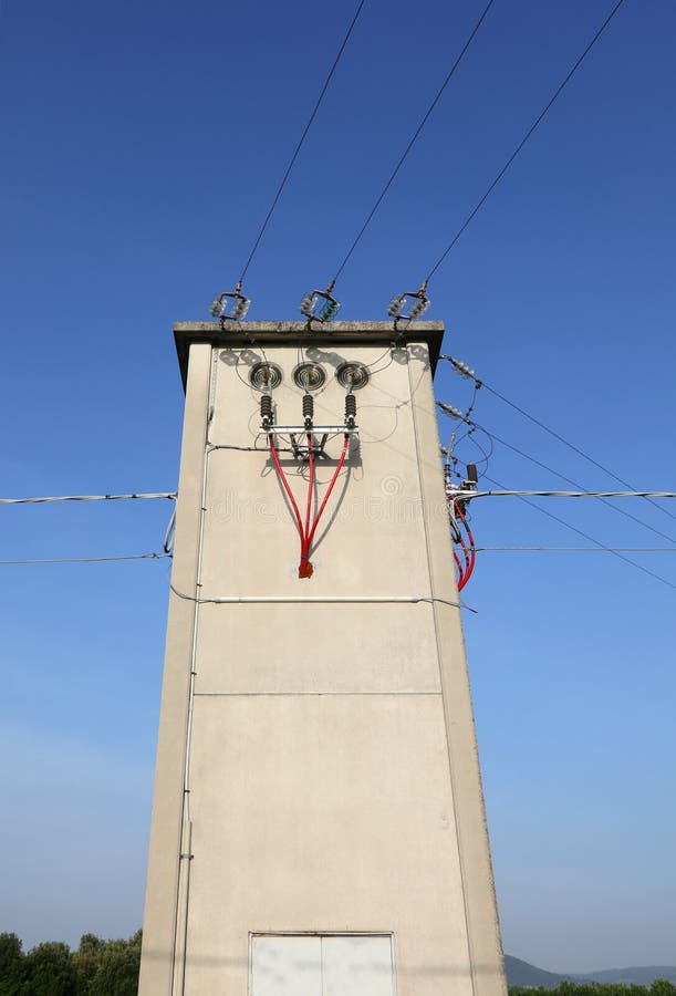 Two-storey High Electrical Substation with High Voltage Cables T Stock ...