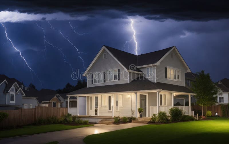 Two-storey House Against the Sky with Lightning Stock Photo - Image of ...