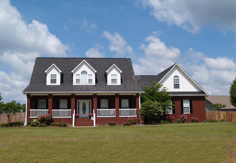 Two Story Brick and Vinyl Home. Stock Photo - Image of dormer, facade ...