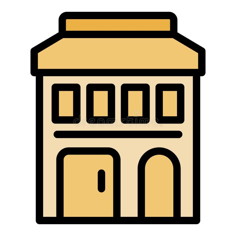 Two Story Building Facade with Awning and Multiple Windows Icon Stock ...