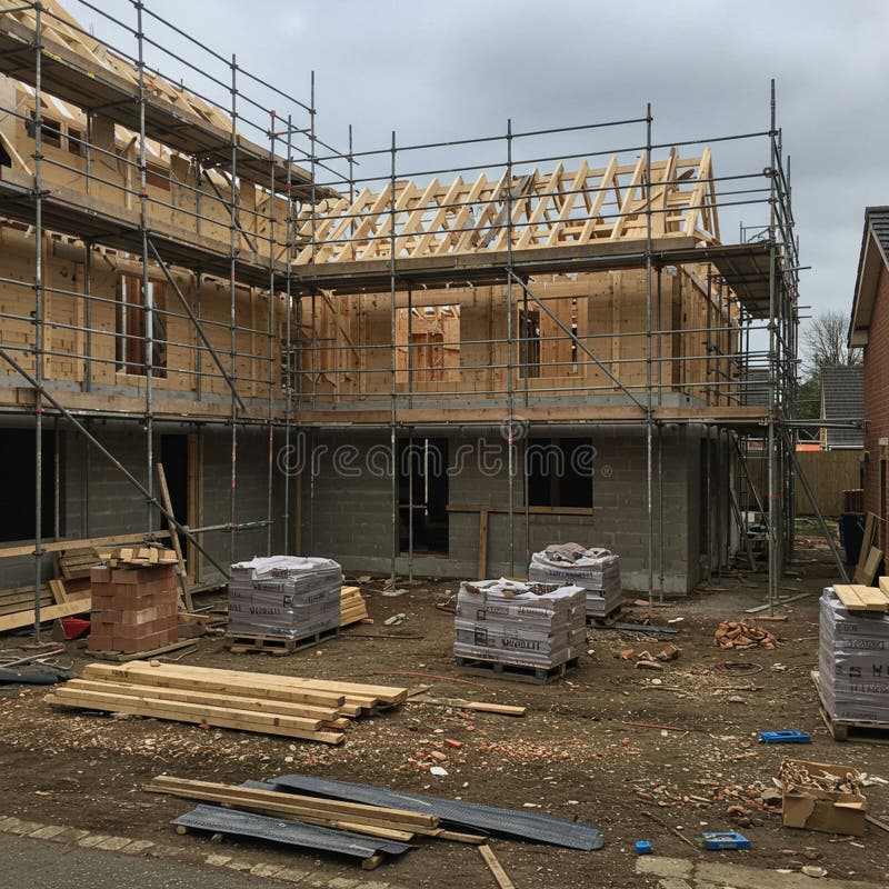 A Two-story Building Under Construction, with Scaffolding Surrounding ...