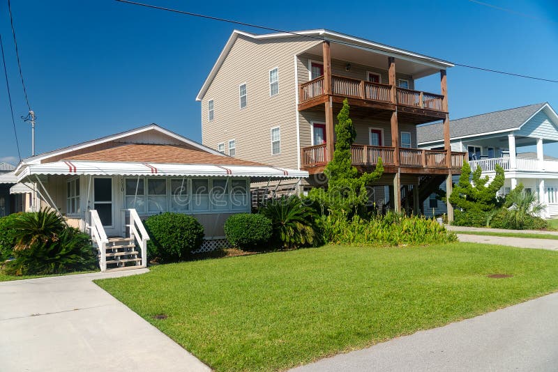 Two-story Cottage by the Atlantic Ocean. Palm Trees and Blue Sky ...