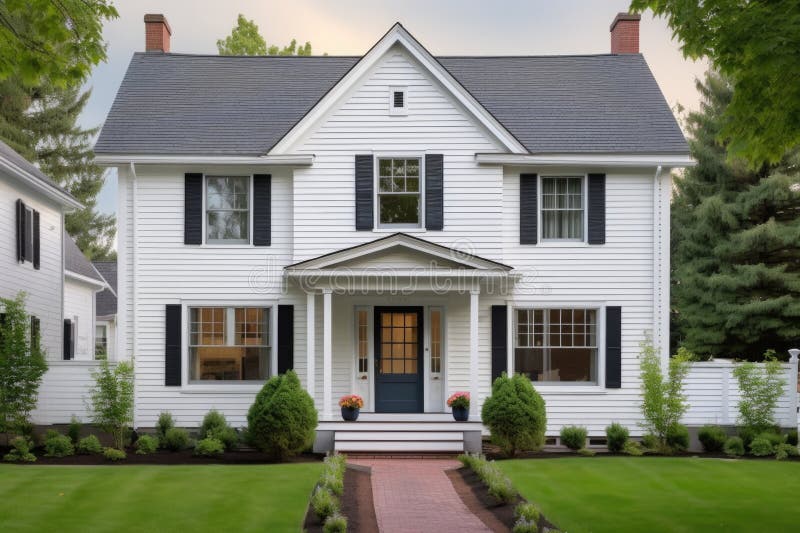 Two-story Dutch Colonial House with Squared Symmetrical Features Stock ...