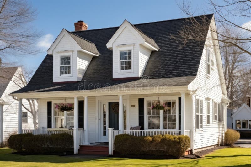 Two-story Dutch Colonial with Wide Dormer Windows in Crisp Light Stock ...