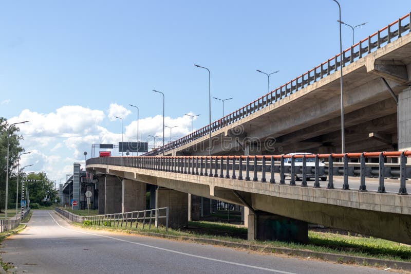 .a Two-story Highway Bridge Crosses the River Stock Photo - Image of ...