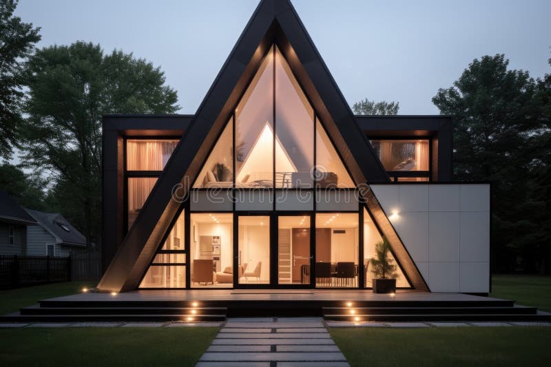 A Two-story House with a Simple Geometric Design Stock Illustration ...