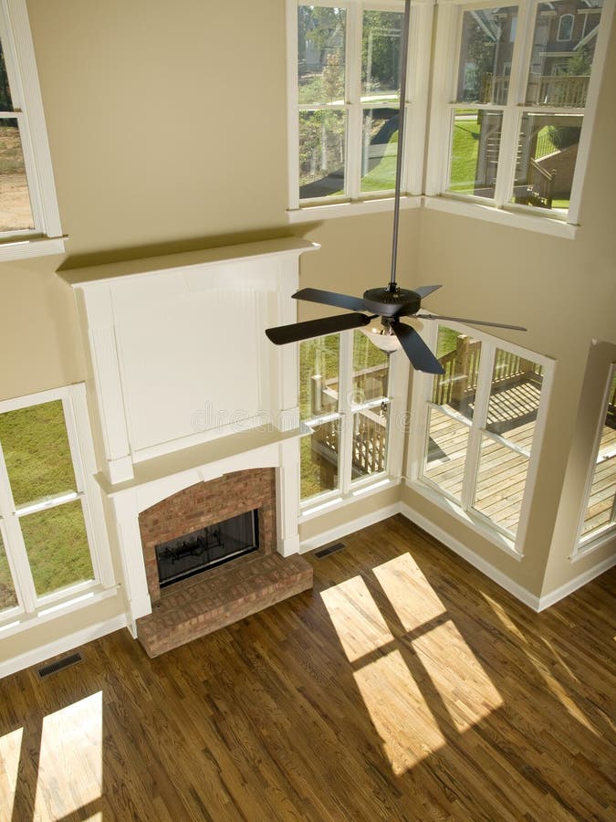 Two Story Living Room with Fireplace from Above Stock Photo - Image of ...