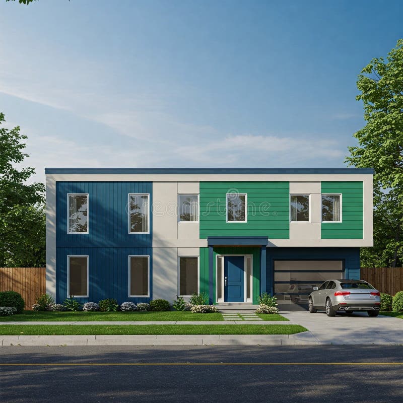AI Generated Image of Compact Prefab House with Bold Colors Stock ...