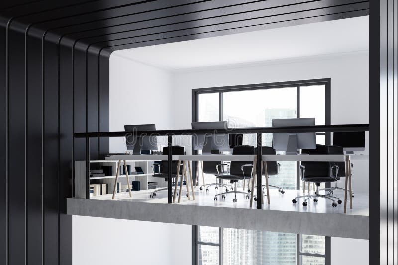 Two story office interior stock illustration. Illustration of light ...